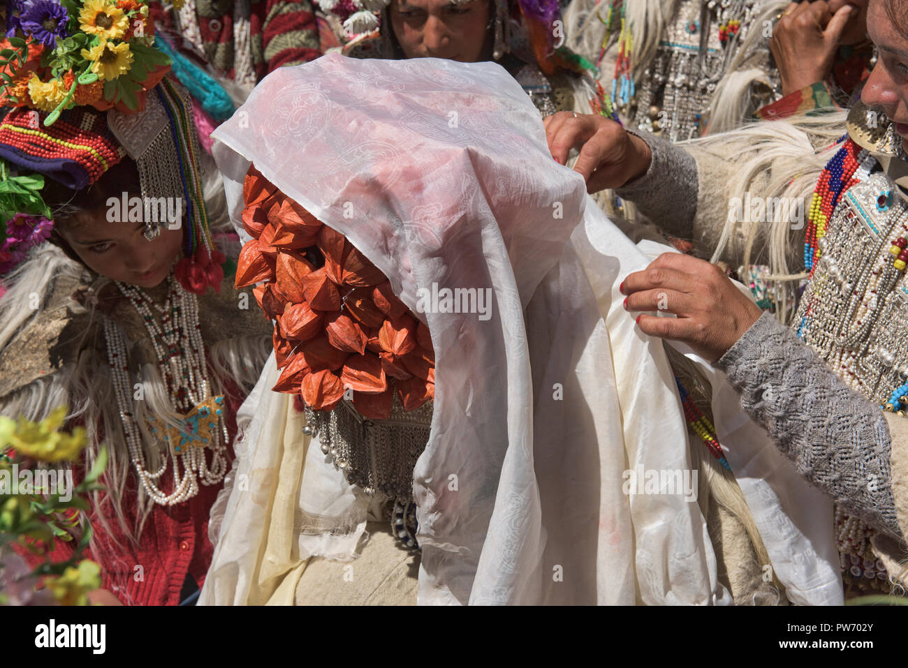 Aryan (Brogpa) bride in traditional wedding costume, Biama village ...