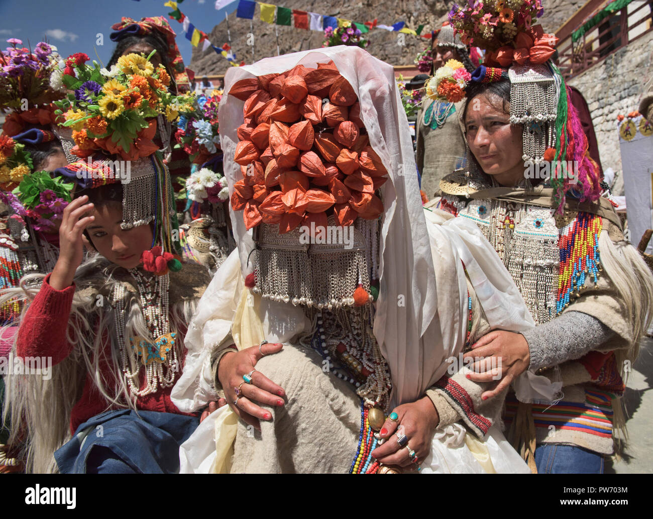 Aryan (Brogpa) bride in traditional wedding costume, Biama village ...