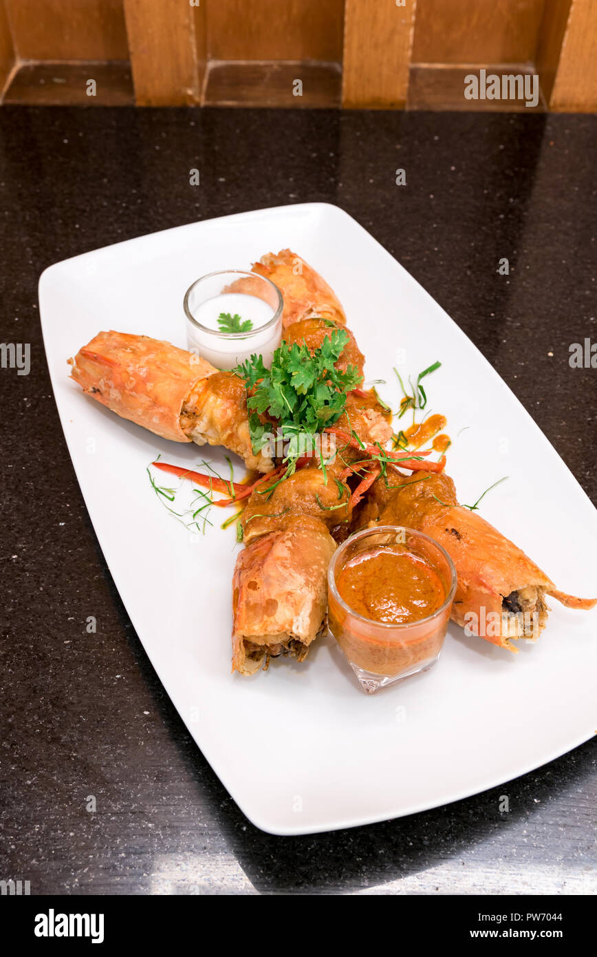 Fried Tiger River Prawn with Red Curry Paste Chu Chee Kung Stock Photo ...