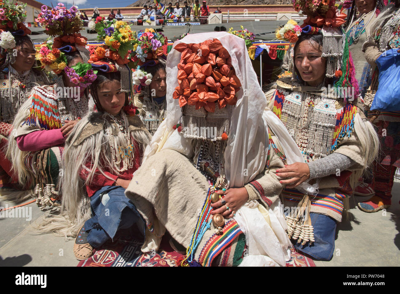 Aryan (Brogpa) bride in traditional wedding costume, Biama village ...