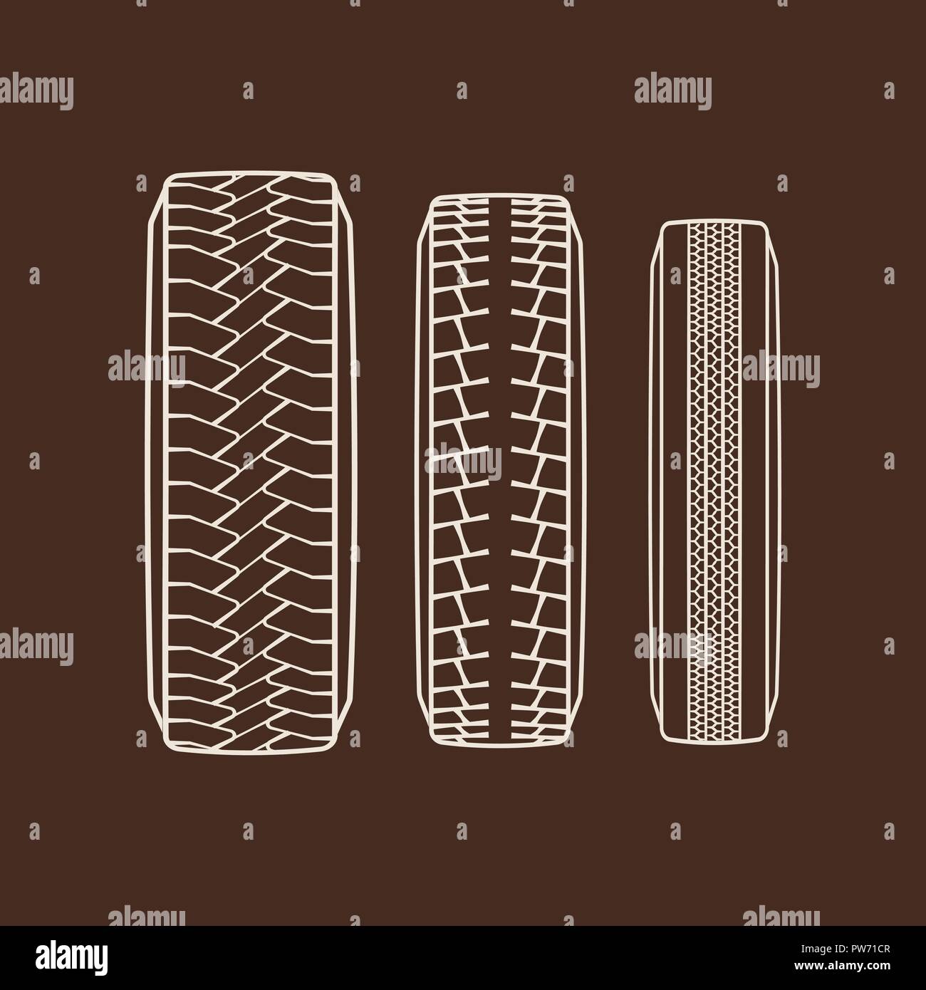 Car tires traces vector isolated icons of tire tread pattern Stock ...