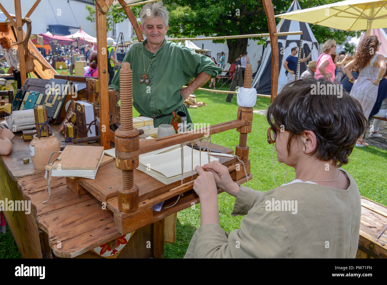 Bellinzona, Switzerland - 27 May 2018: bookbinder at the medieval ...