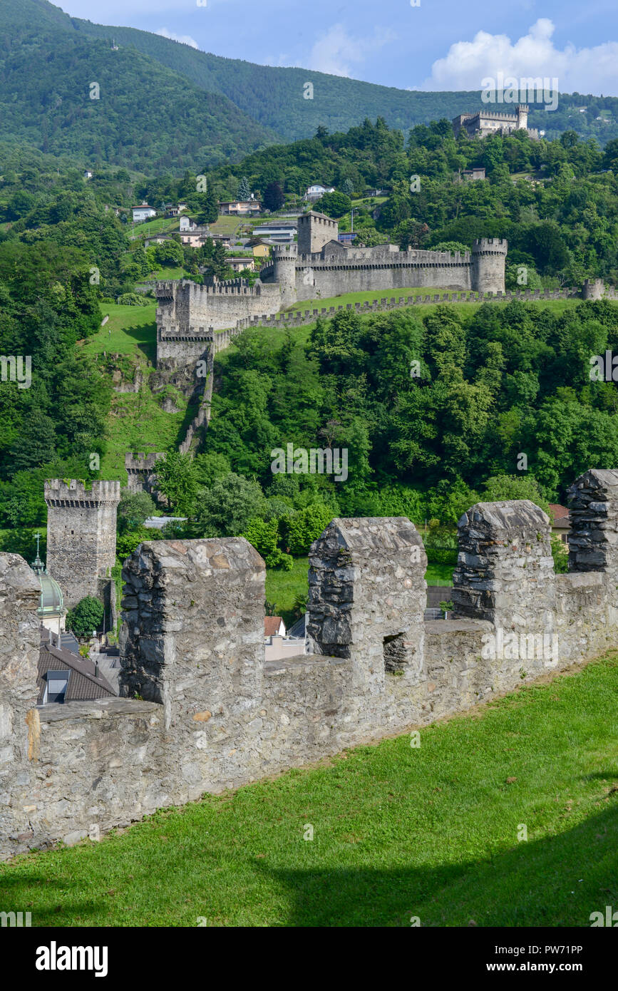Castelgrande castle at Bellinzona on the Swiss alps, Unesco world ...