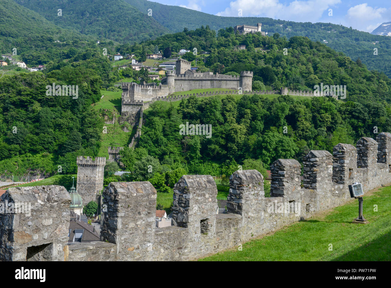 Castelgrande castle at Bellinzona on the Swiss alps, Unesco world ...
