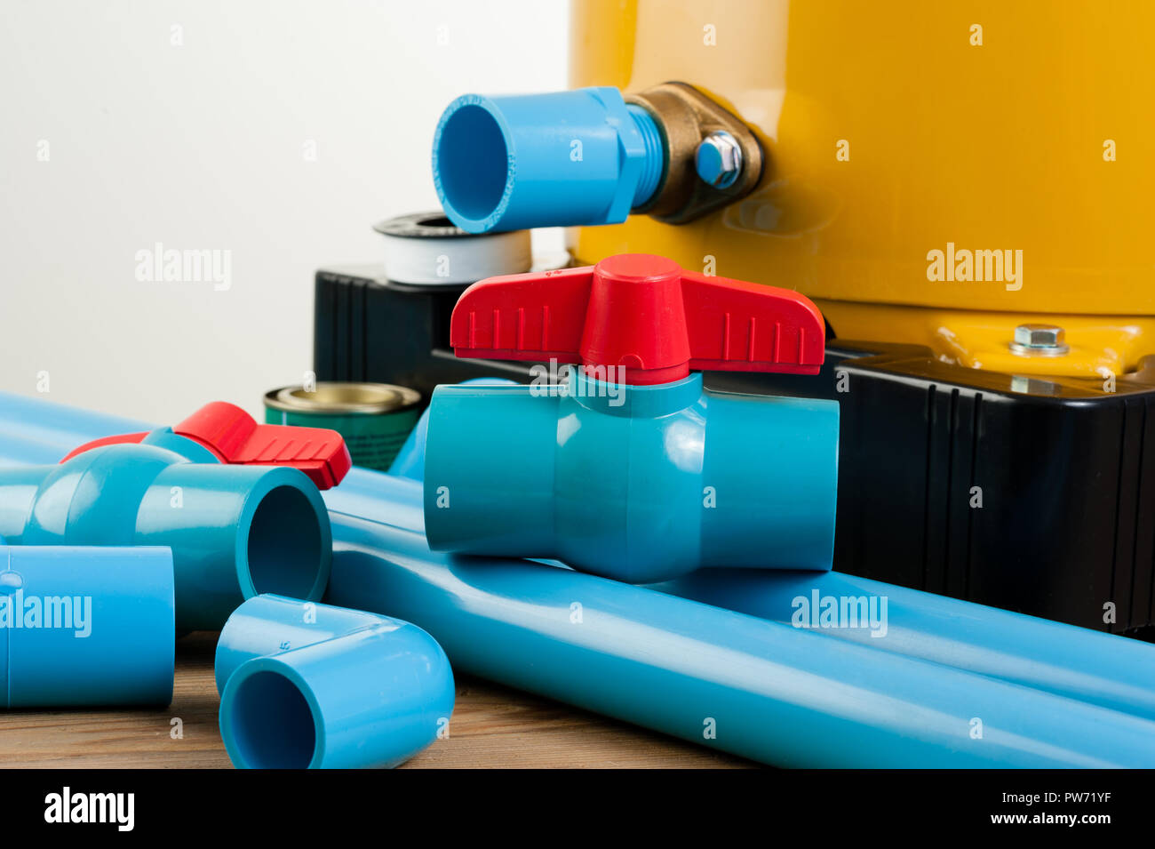 PVC pipe connections and water pump, water pump installation Stock ...