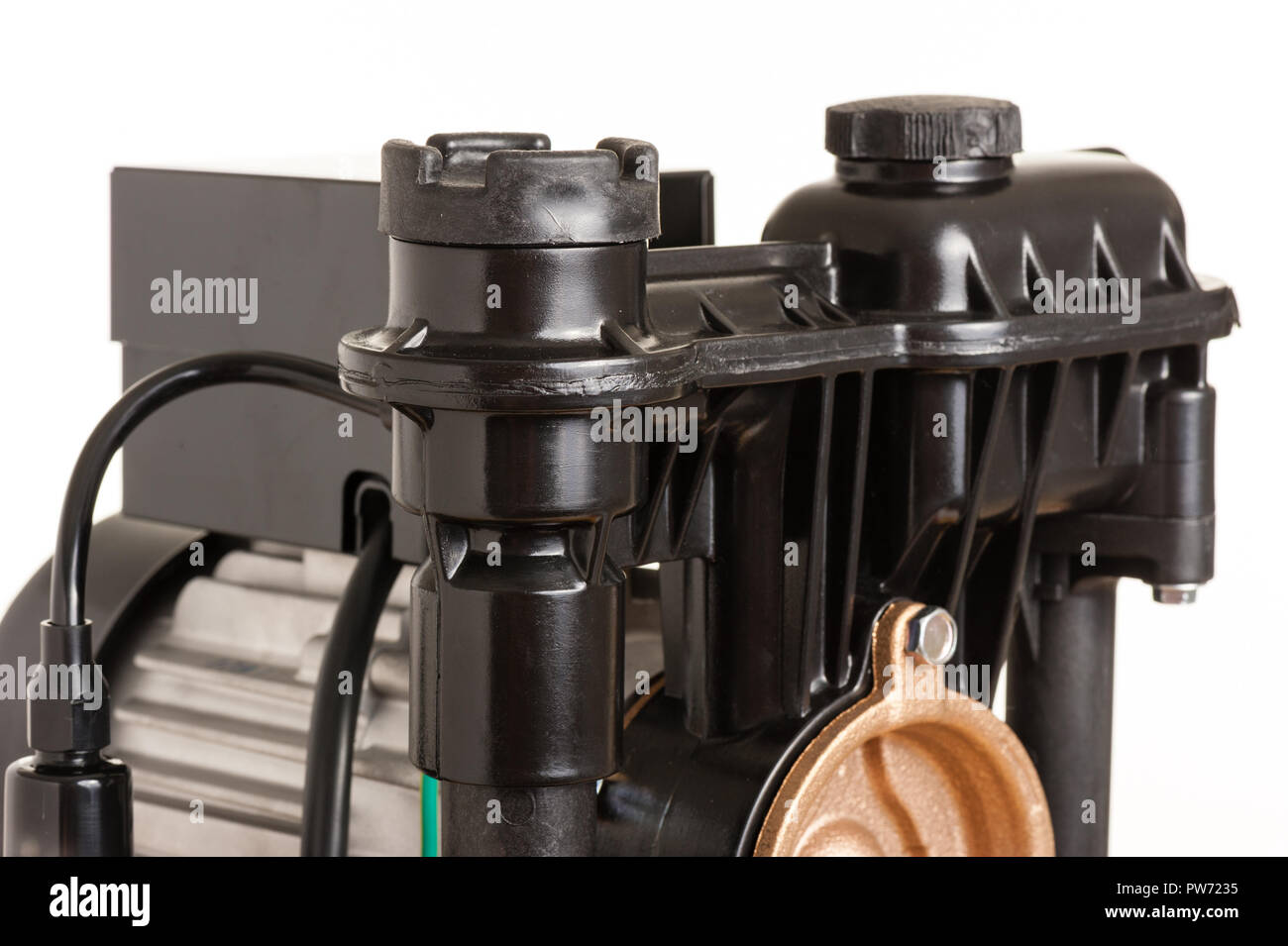 closeup details of automatic water pump isolated over white background ...