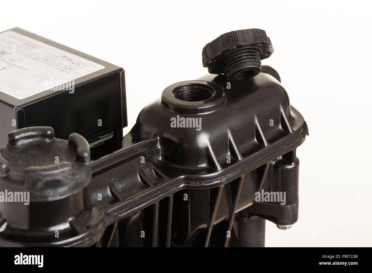 closeup details of automatic water pump isolated over white background ...