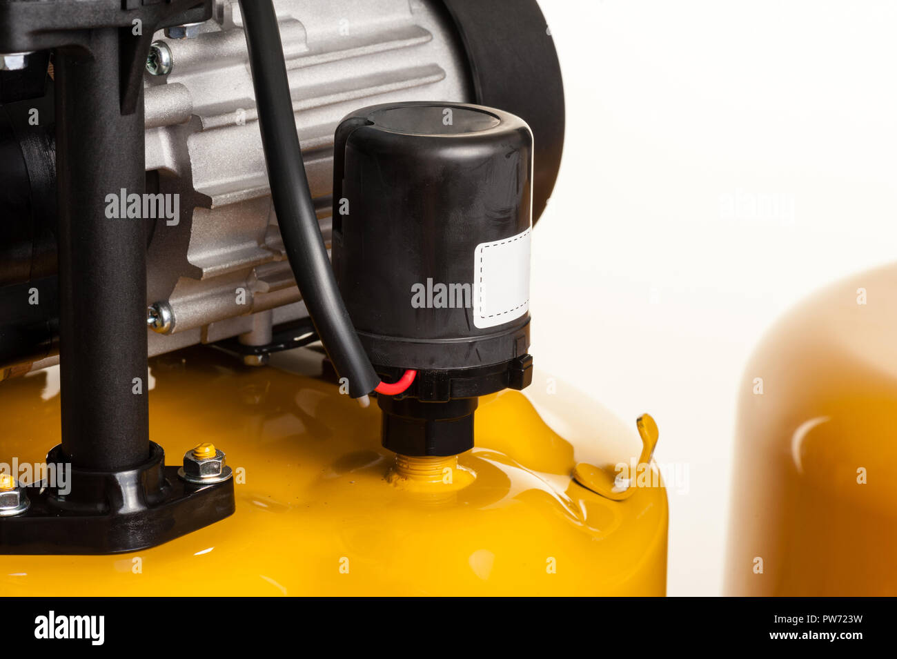 closeup details of automatic water pump isolated over white background ...