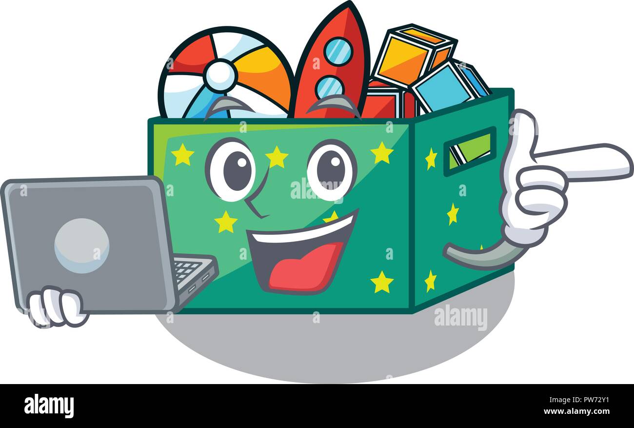 With laptop character wooden box of kids toys Stock Vector Image & Art ...