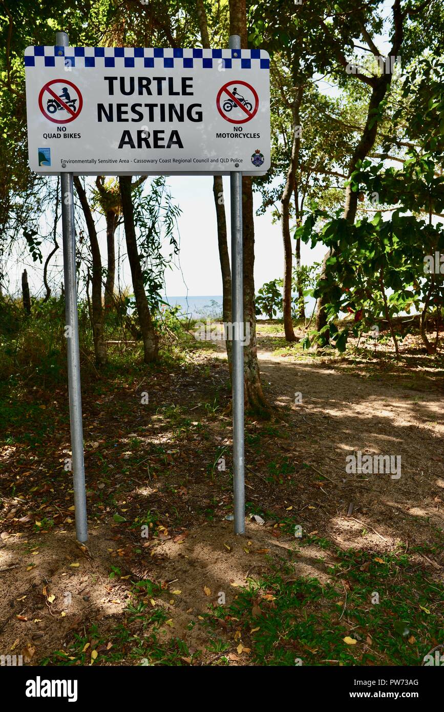 Turtle nesting area sign, Scenes from Flying fish point, QLD, Australia ...