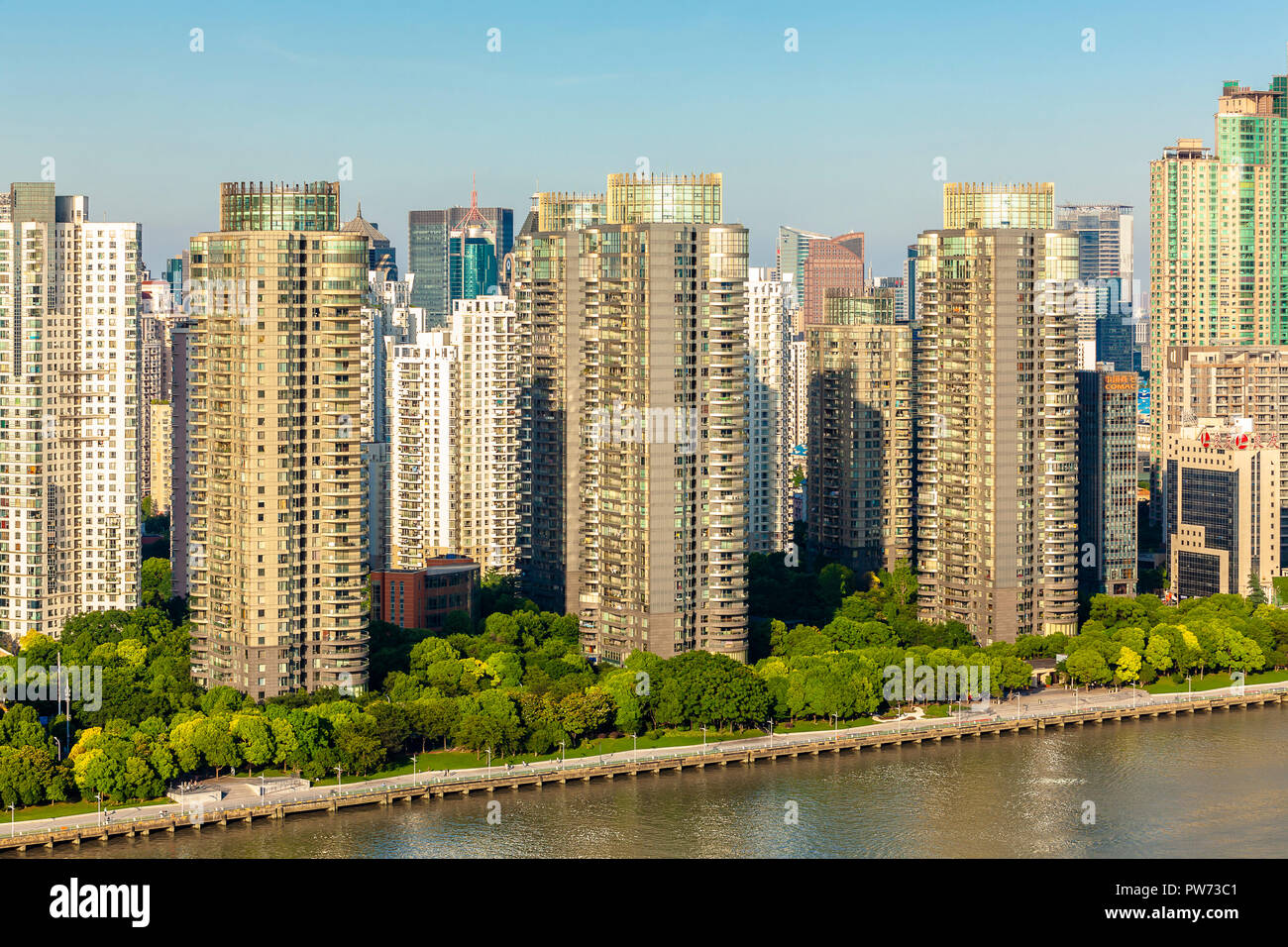 Shanghai, China - June 1 2018: The bund Shanghai aerial view of ...