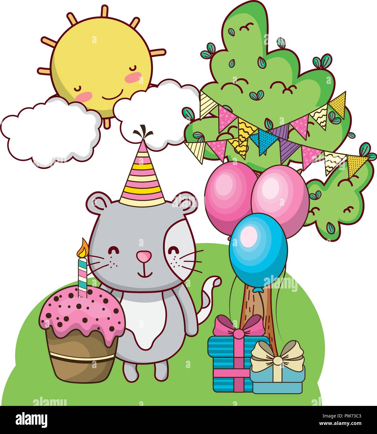 Happy birthday cute animal Stock Vector Image & Art - Alamy