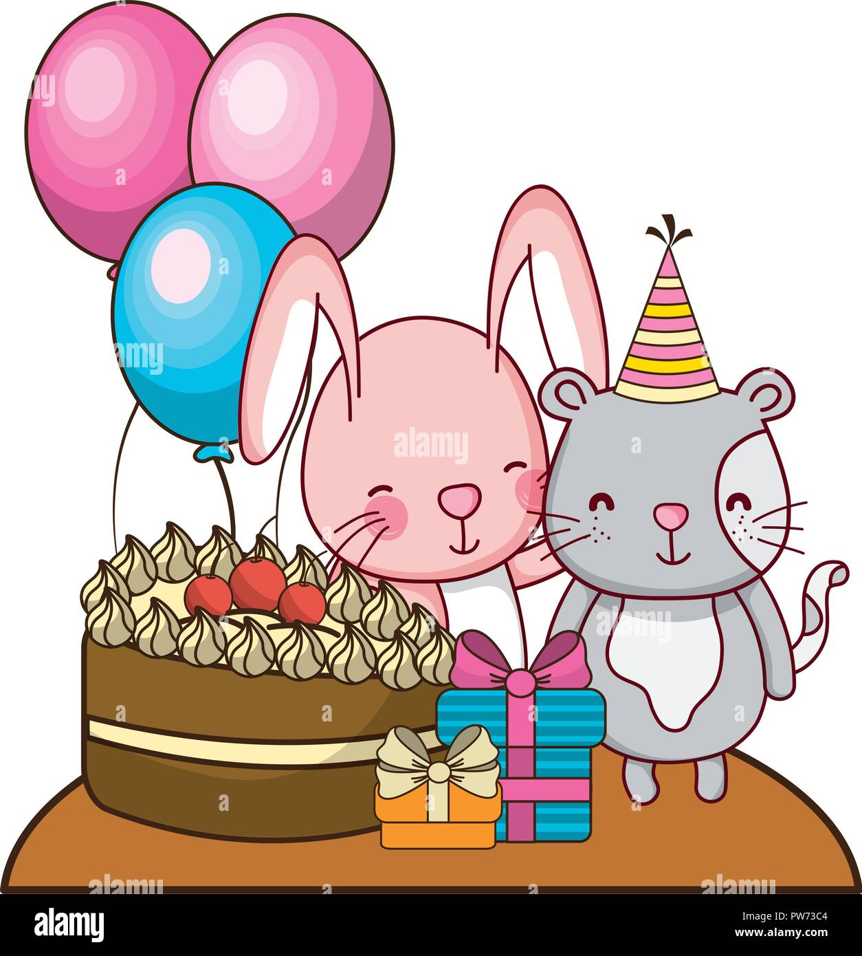 Happy birthday cute animals Stock Vector Image & Art - Alamy