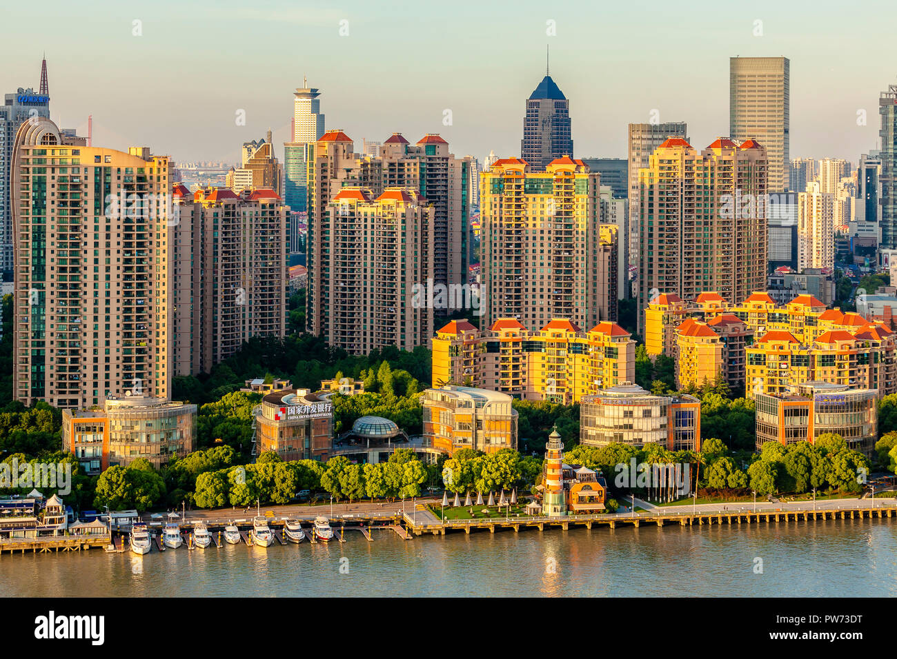 Shanghai, China - June 1 2018: The bund Shanghai aerial view of ...