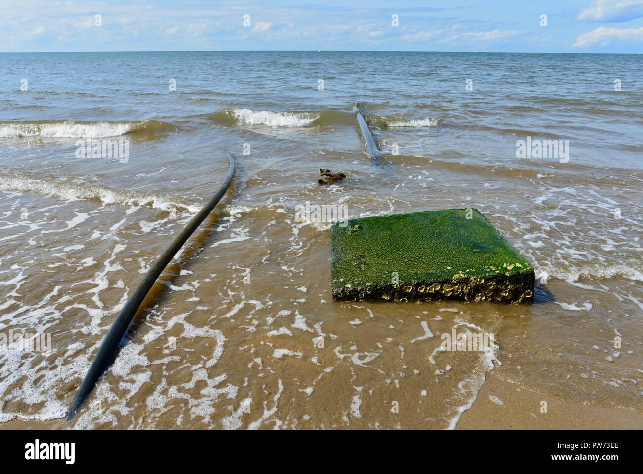 Intake pipes for saltwater for a prawn farm, Scenes from Flying fish ...