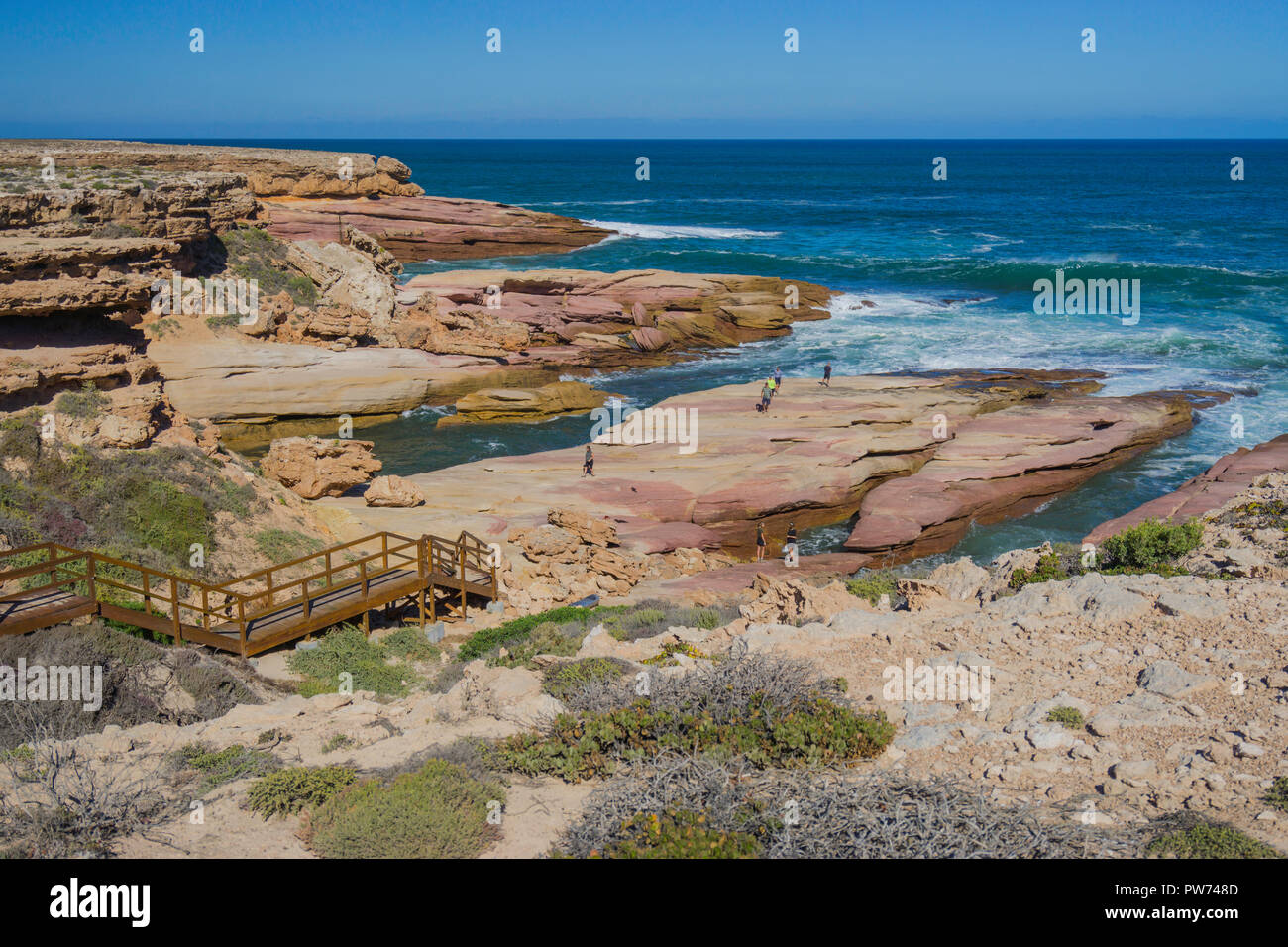 Rugged coastline battered by ocean swells at Talia Caves, near Elliston ...