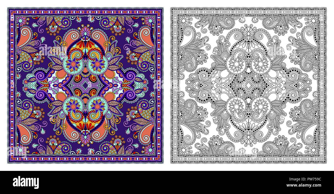 coloring pages, coloring book for adults, authentic carpet desig Stock ...