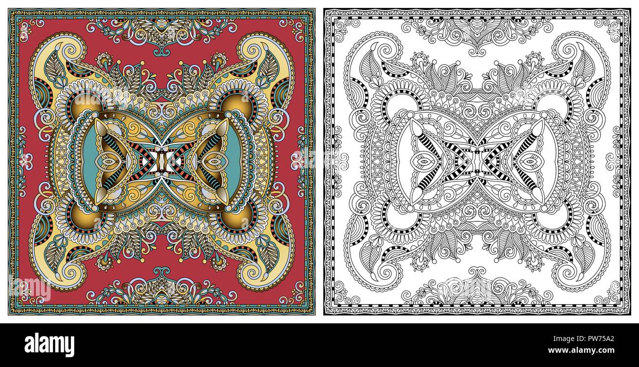 coloring pages, coloring book for adults, authentic carpet desig Stock ...