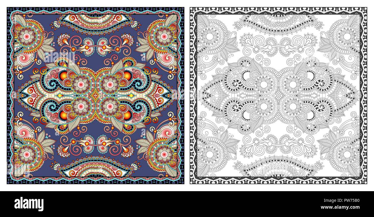 coloring pages, coloring book for adults, authentic carpet desig Stock ...
