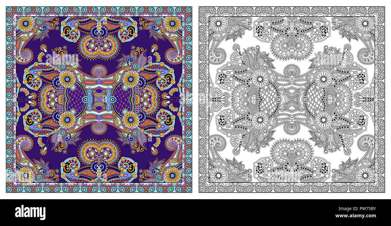 coloring pages, coloring book for adults, authentic carpet desig Stock ...