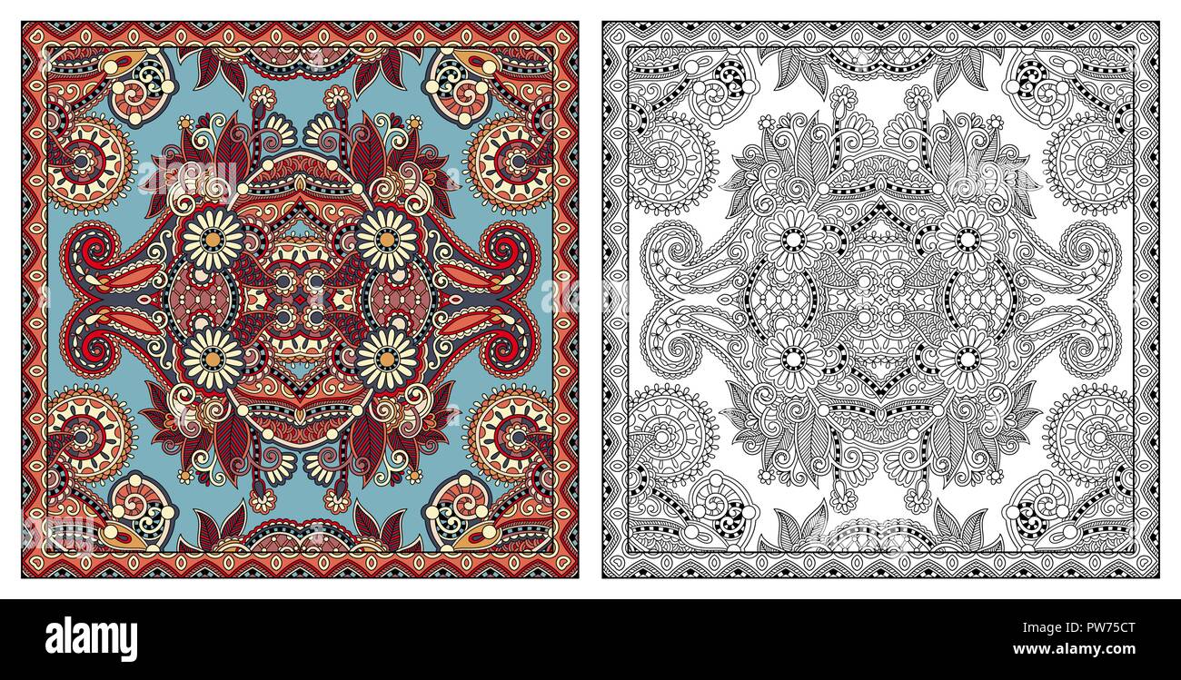 coloring pages, coloring book for adults, authentic carpet desig Stock ...