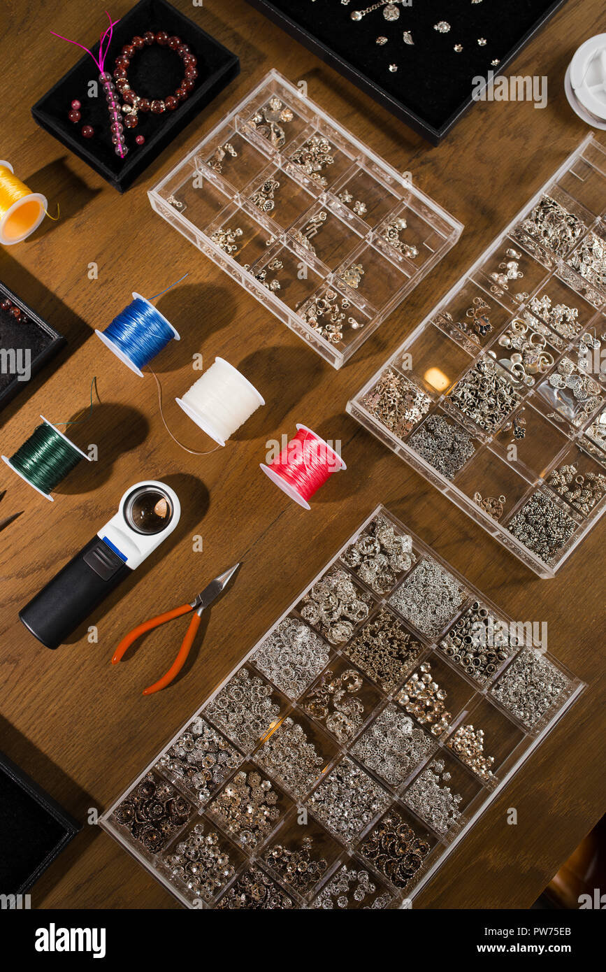 Jewelry tools. Goldsmith workplace. Hand craft. Workshop Stock Photo ...