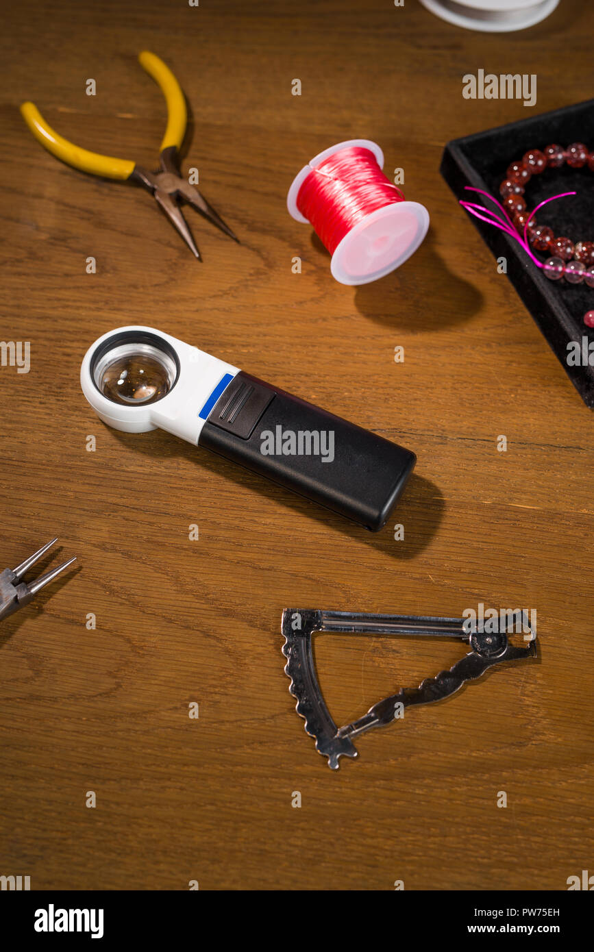 Jewelry tools. Goldsmith workplace. Hand craft. Workshop Stock Photo ...