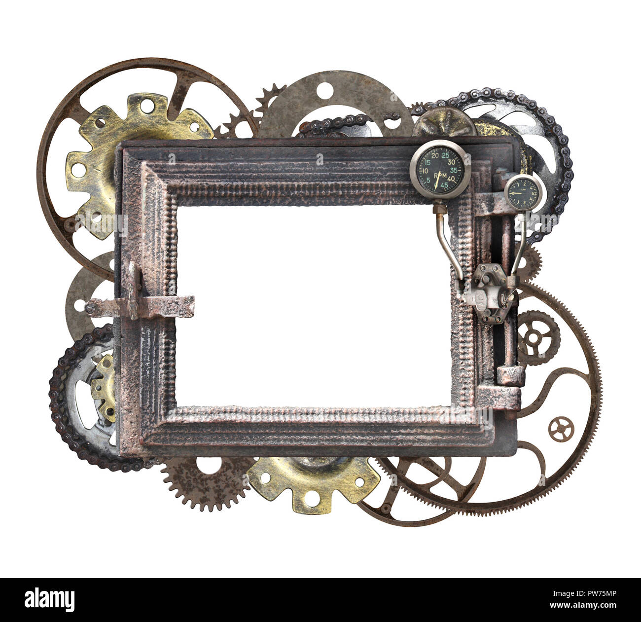 Metallic round frame with vintage machine gears and cogwheel. Isolated ...