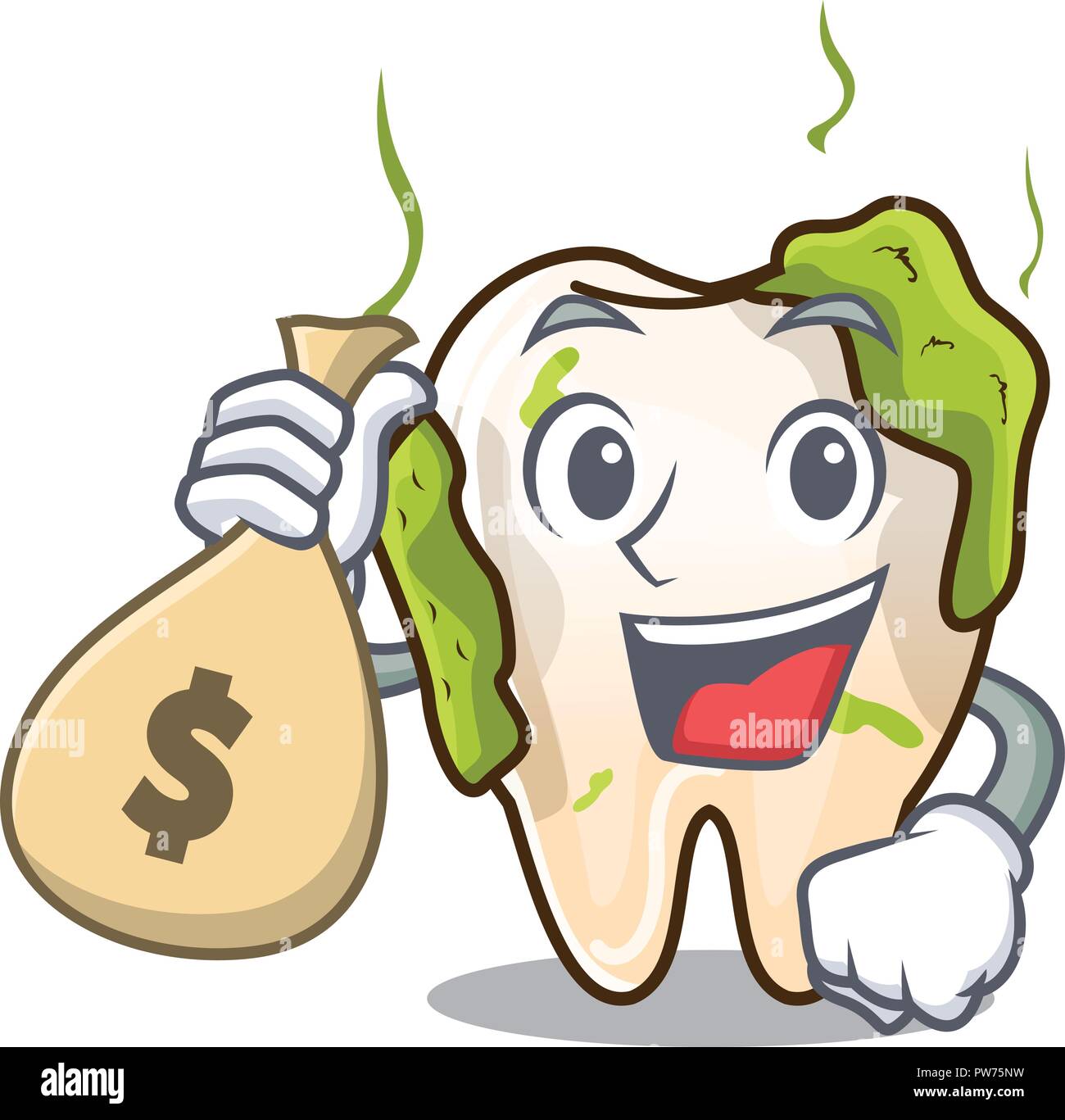 With money bag character unhealthy decayed teeth before rehabilitation ...