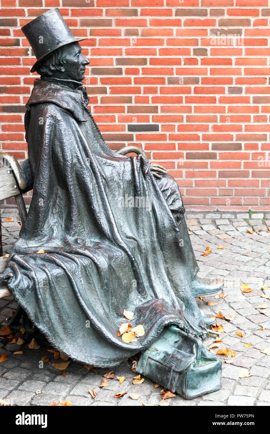 Statue of the Danish autor Hans Christian Andersen in Odense, Denmark ...