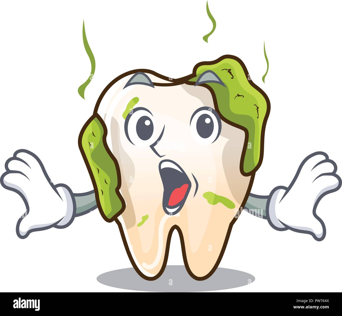 Surprised cartoon decayed tooth before restorative treatment Stock ...