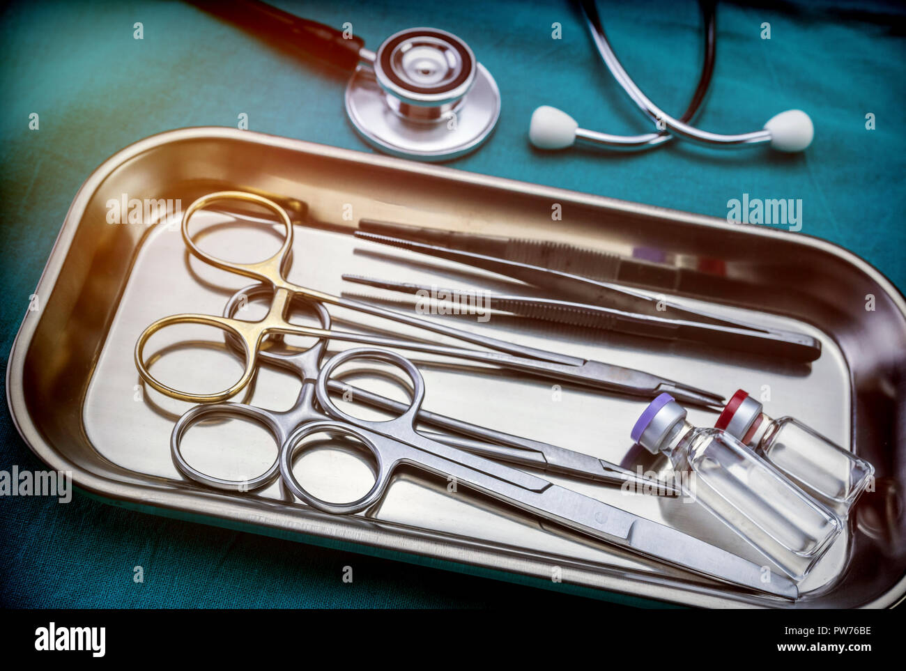 Several scissors for surgery in operating room of a hospital ...