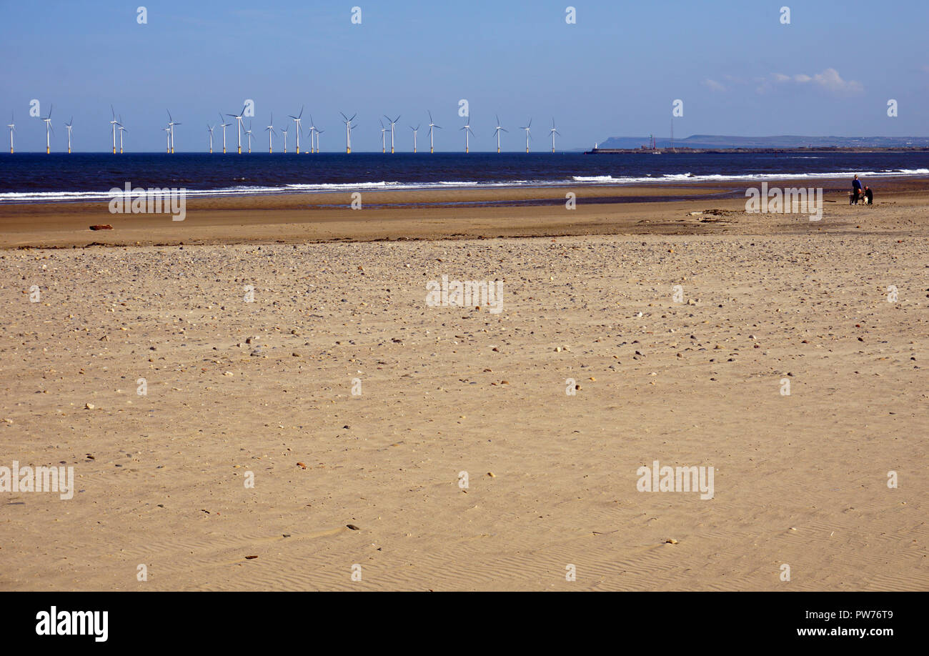 Seaton Carew Hartlepool England Wind Turbines sea and Beach Stock Photo ...