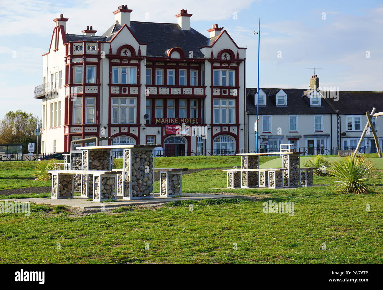 Seaton Carew Hartlepool England Marine Hotel and Playground Stock Photo ...