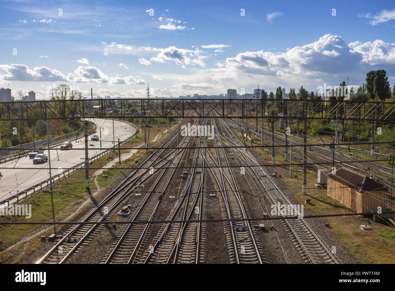 Railroad urbanistic landscape. No people. Perspective view Stock Photo ...