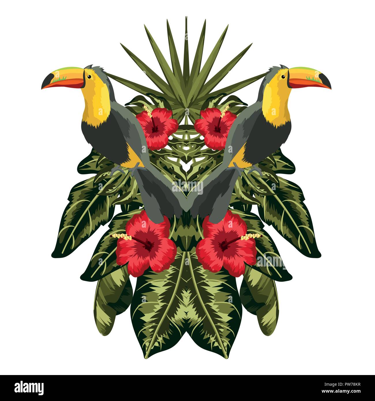 toucans with flowers and leaves plants background Stock Vector Image ...