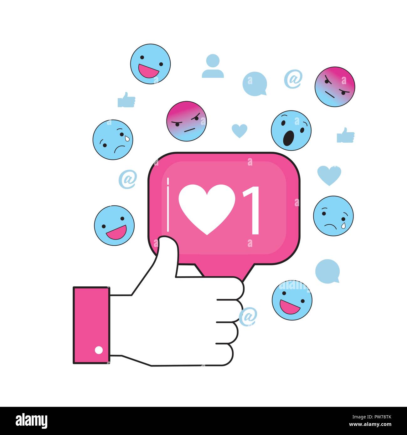 hand with social chat message and emojis Stock Vector Image & Art - Alamy