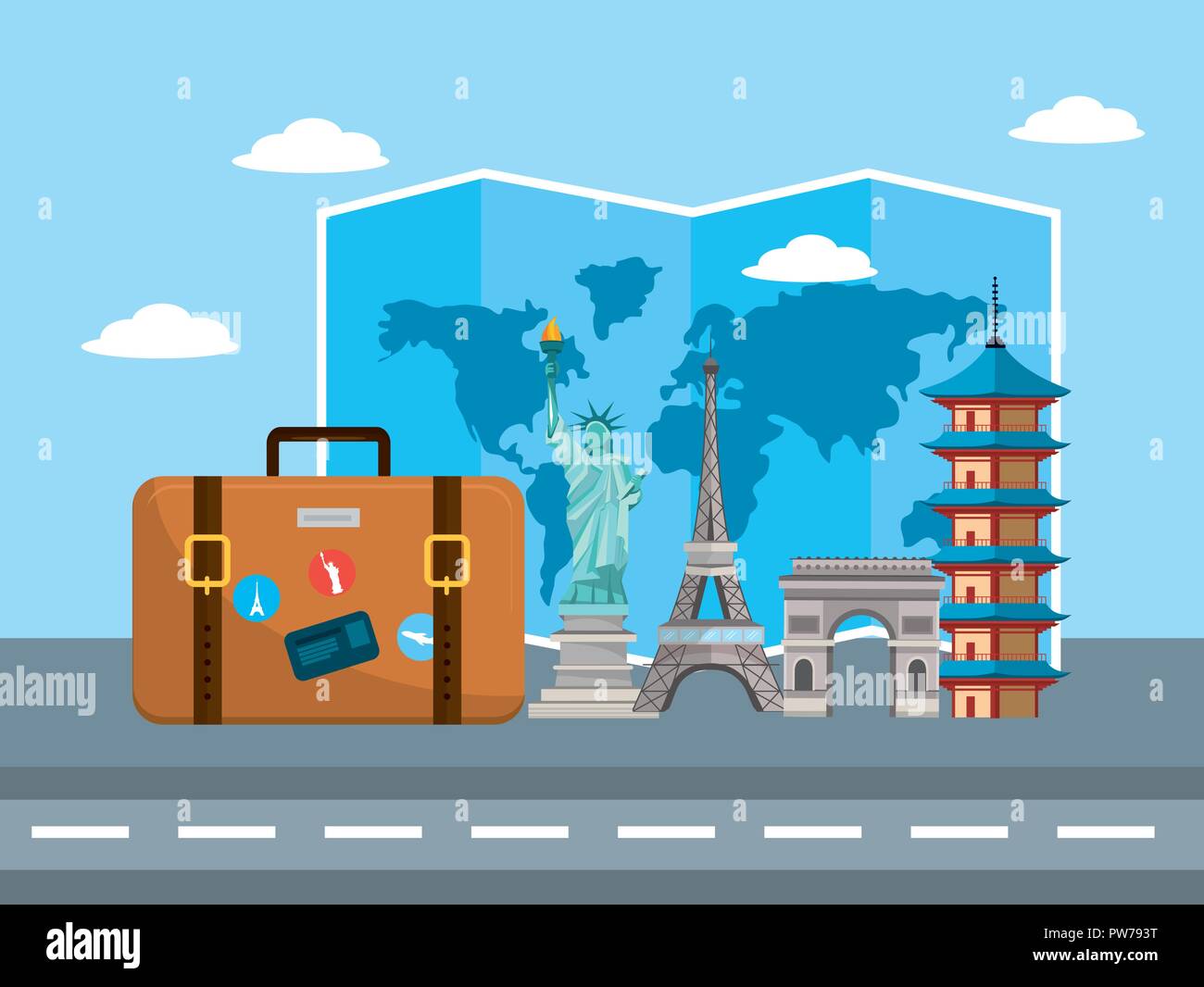 travel briefcase with international place destination Stock Vector ...