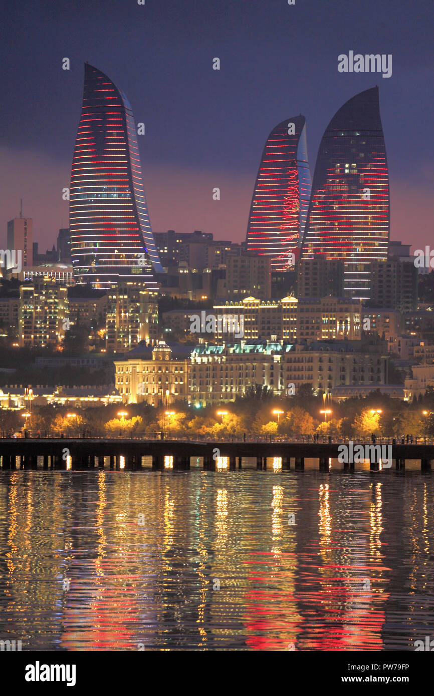 Baku skyscrapers illuminated azerbaijan hi-res stock photography and ...