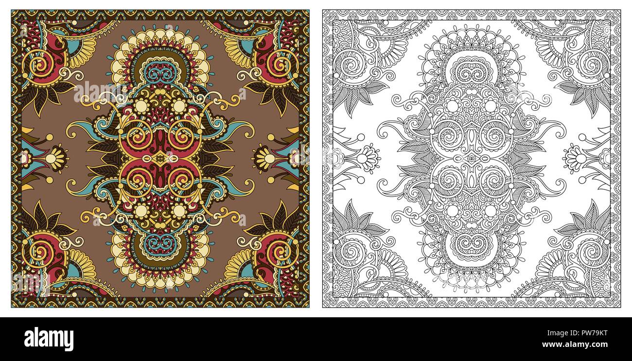 coloring pages, coloring book for adults, authentic carpet desig Stock ...