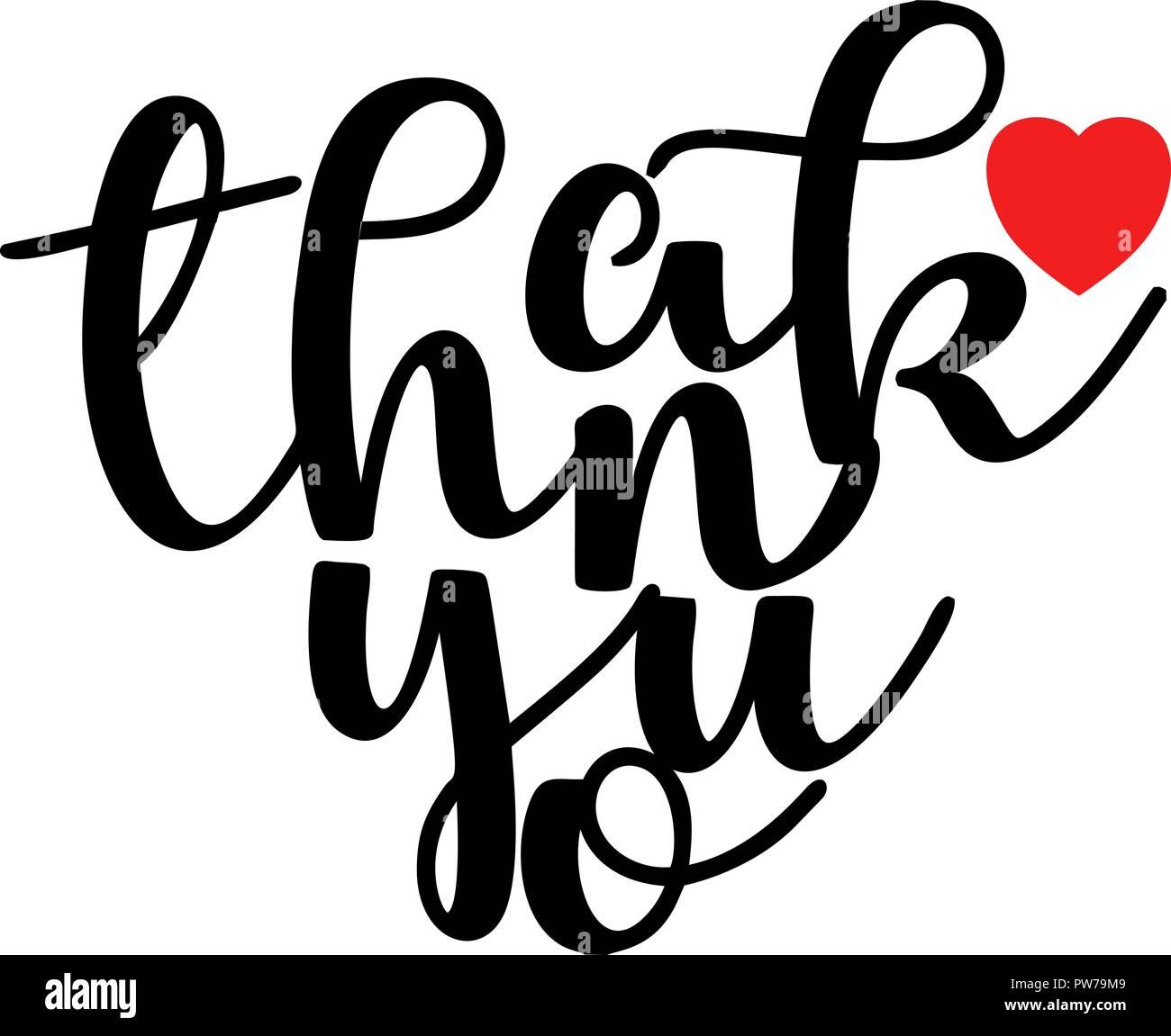 Hand sketched Thank you text with heart in flat style design. Lettering ...