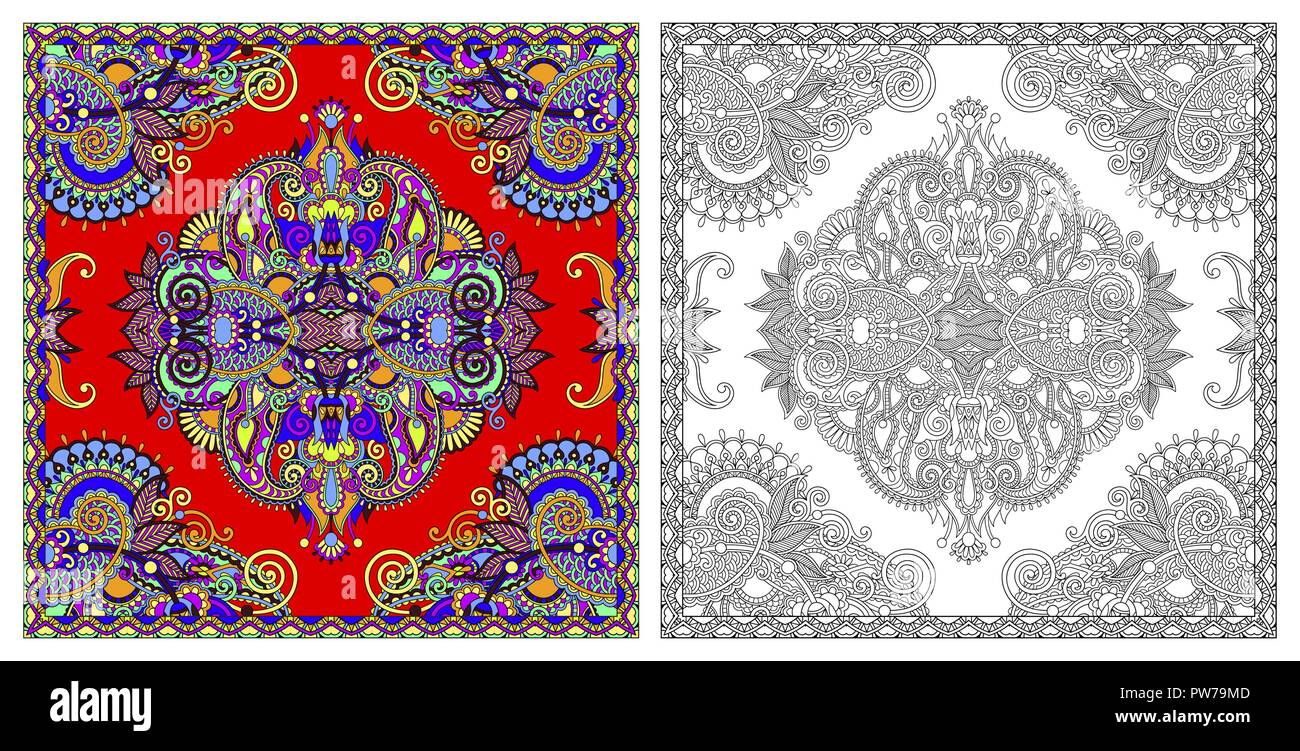 coloring pages, coloring book for adults, authentic carpet desig Stock ...