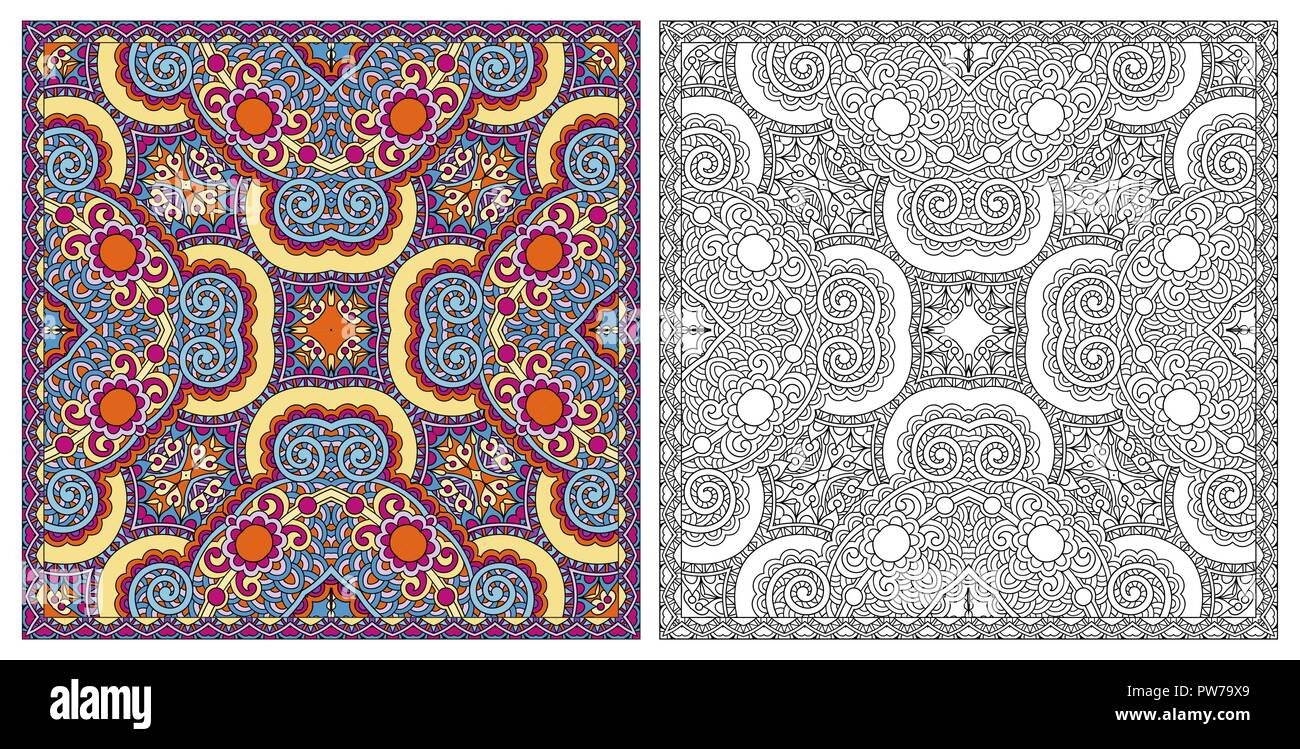 coloring pages, coloring book for adults, authentic carpet desig Stock ...