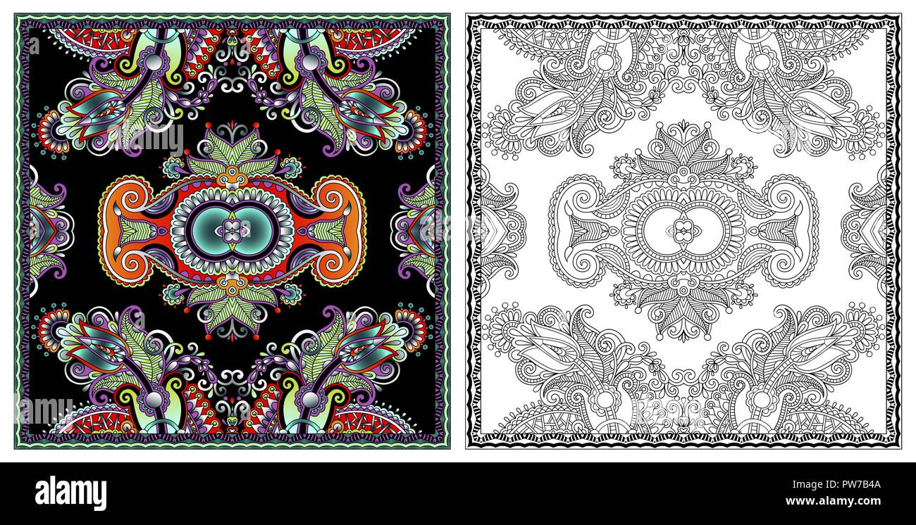 coloring pages, coloring book for adults, authentic carpet desig Stock ...