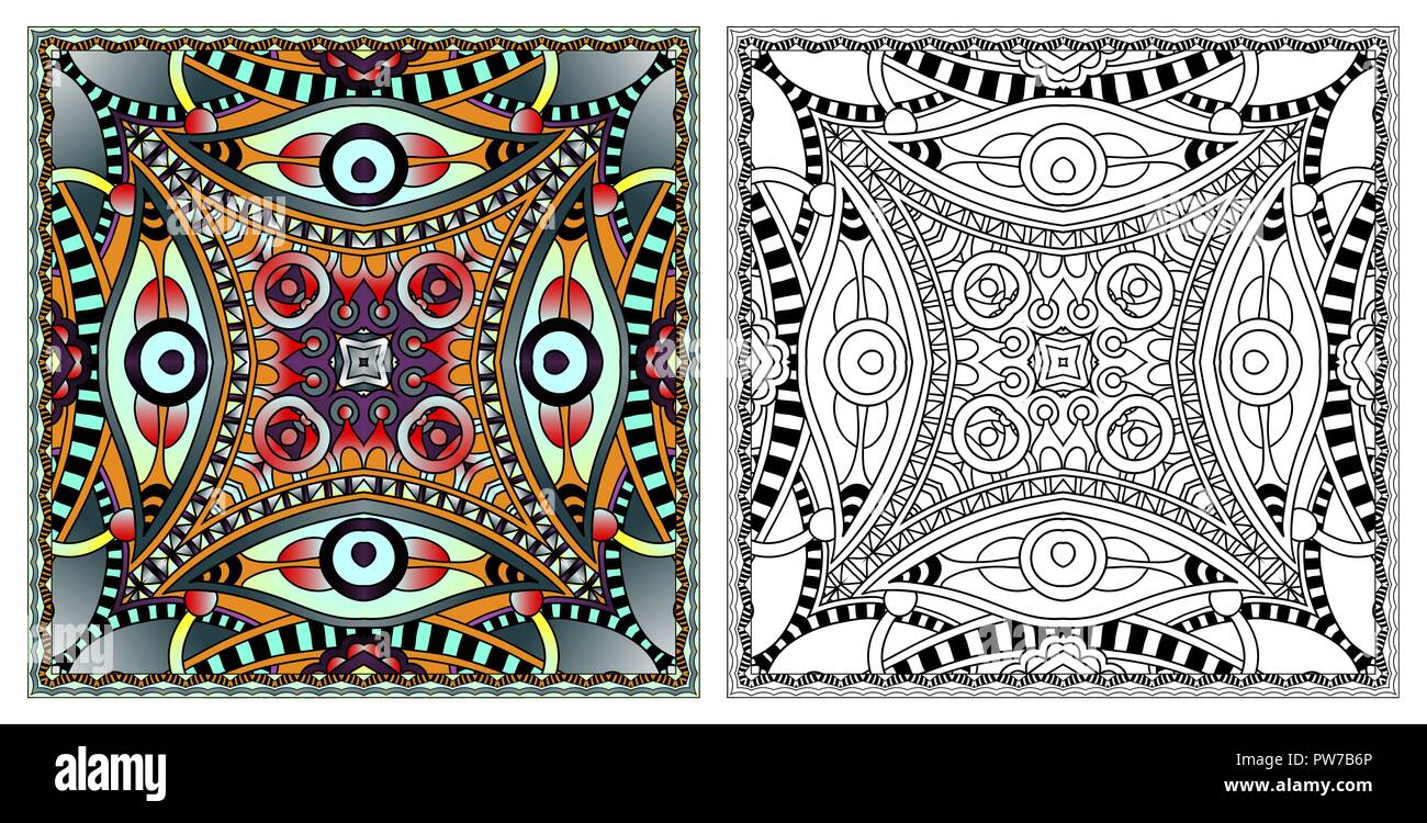 coloring pages, coloring book for adults, authentic carpet desig Stock ...