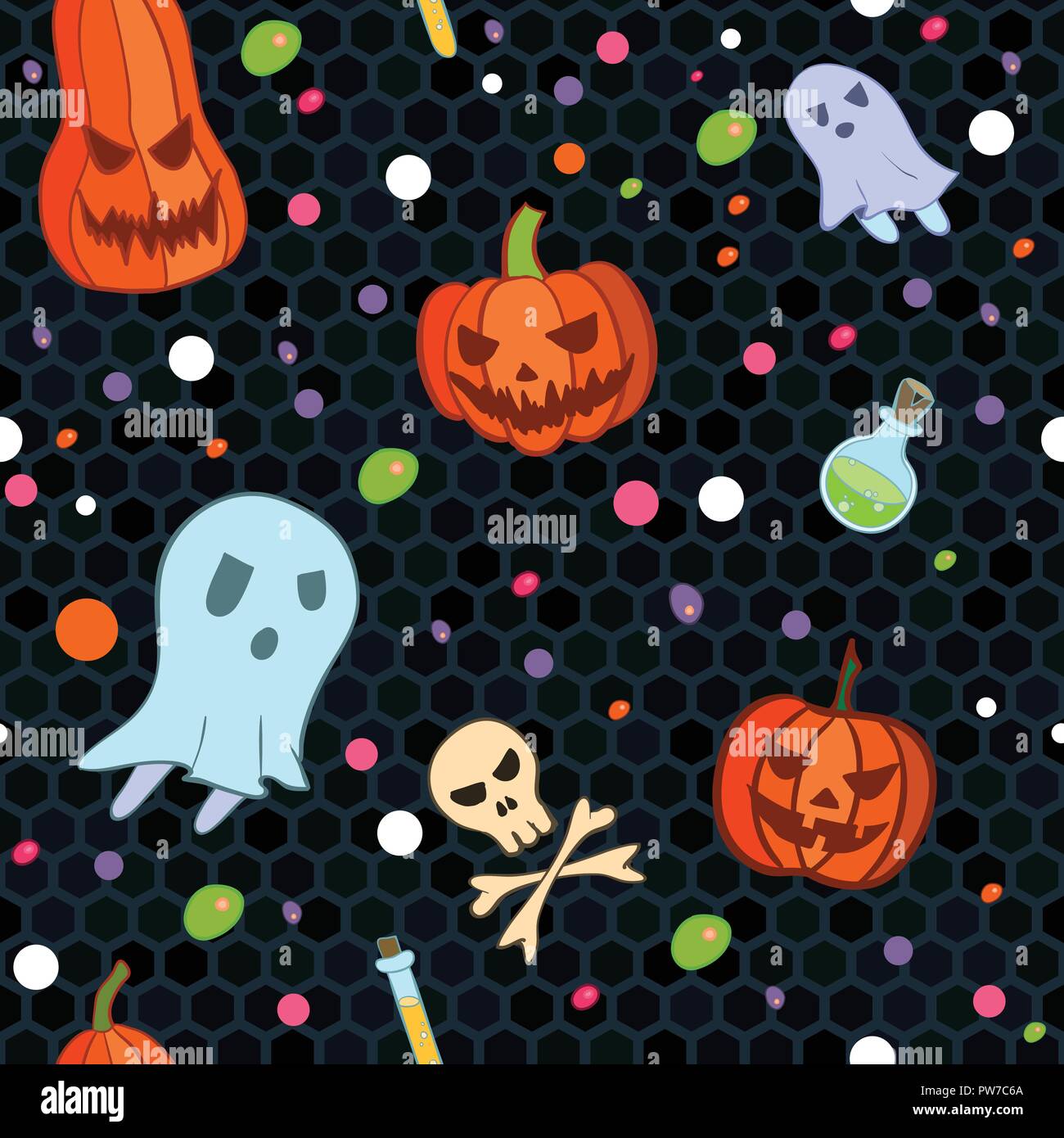 Vector Halloween seamless pattern in cartoon style. Abstract geometric ...