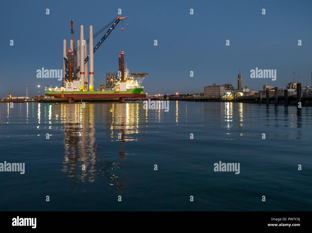 The A2Sea wind turbine installation vessel ‘Sea Installer’ in the port ...