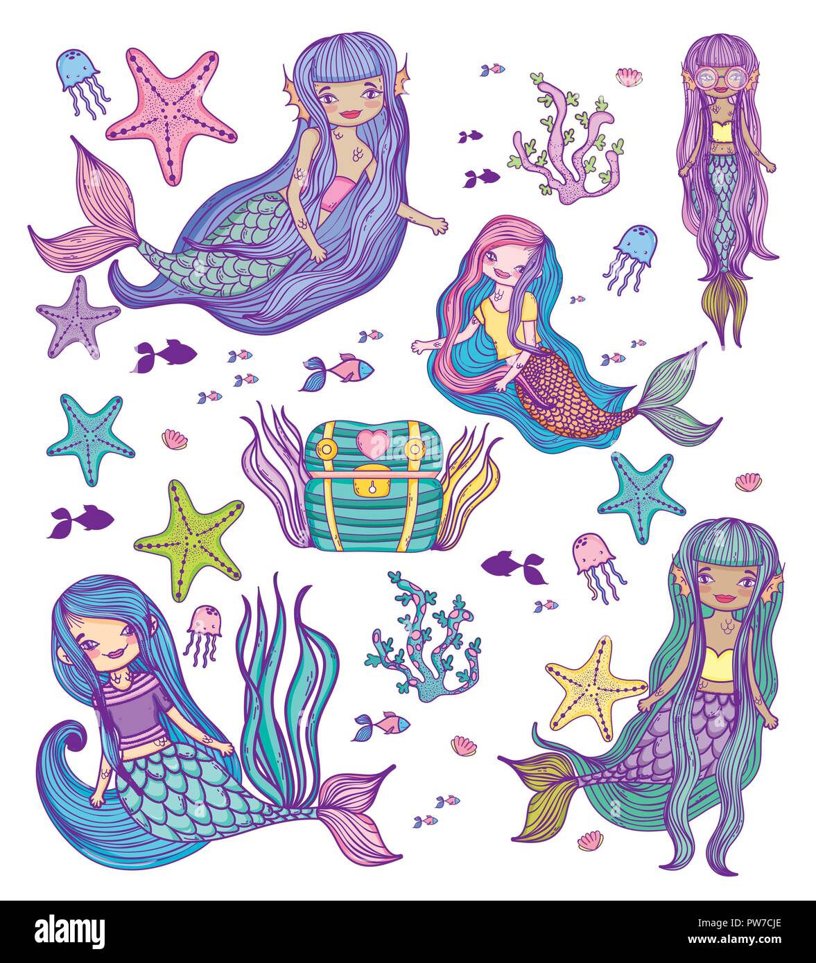 cute mermaid cartoon Stock Vector Image & Art - Alamy
