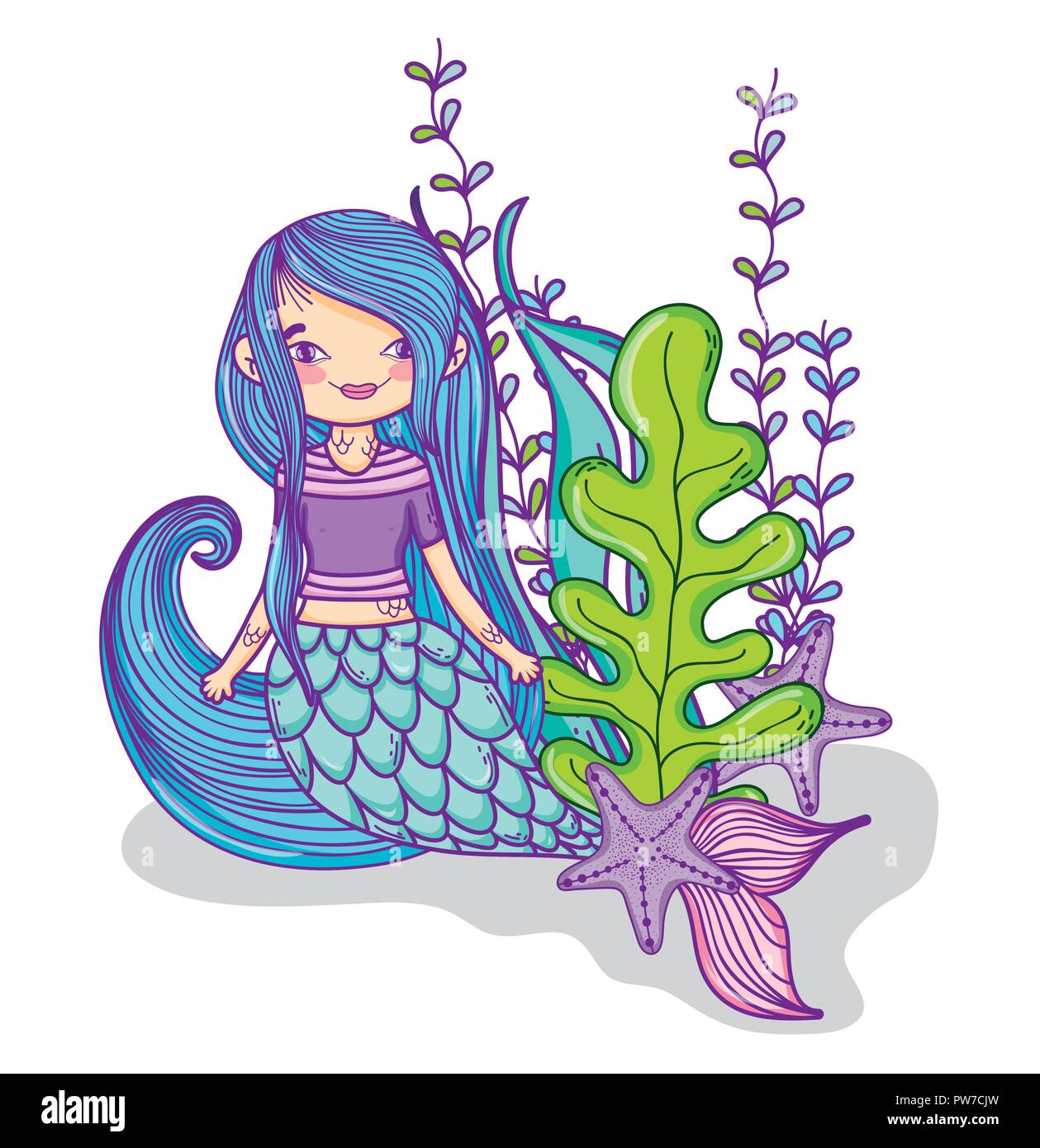 cute mermaid cartoon Stock Vector Image & Art - Alamy