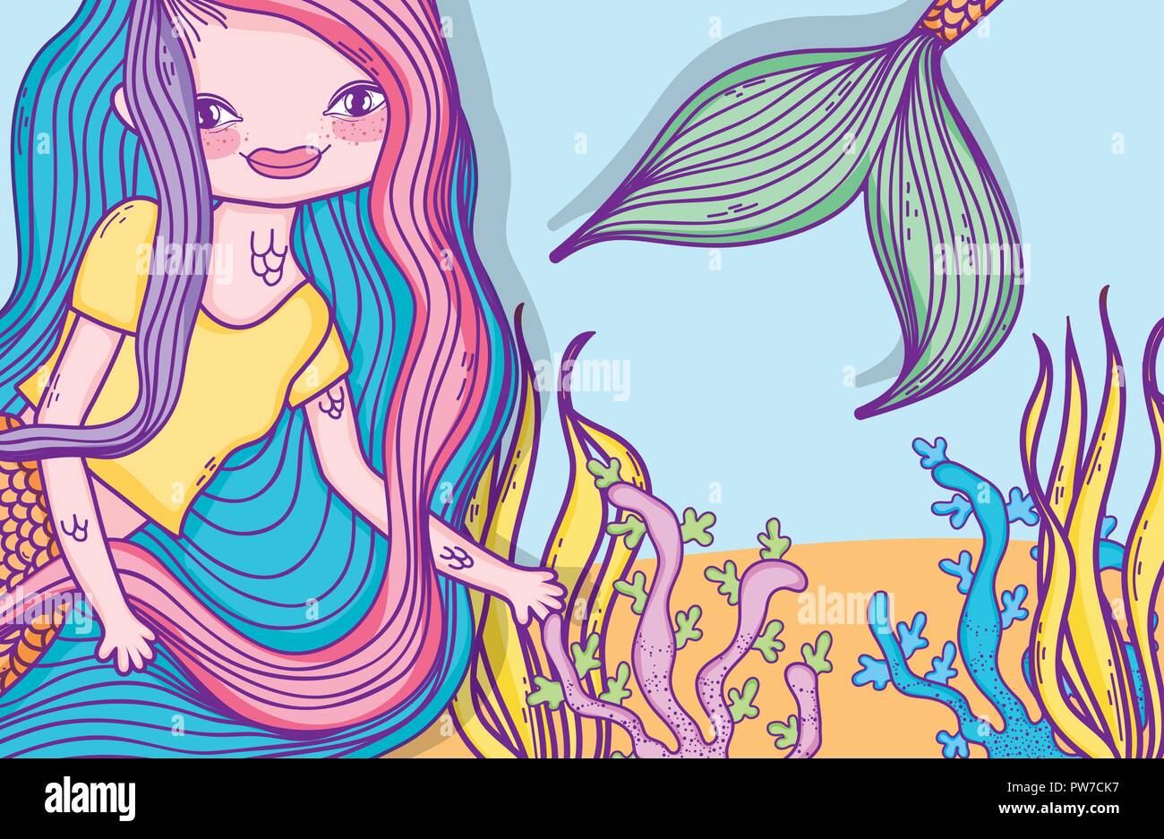 cute mermaid cartoon Stock Vector Image & Art - Alamy